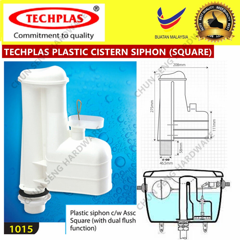 TECHPLAS TOILET CISTERN SIPHON PLASTIC FLUSH PUMP (SQUARE) | Shopee ...
