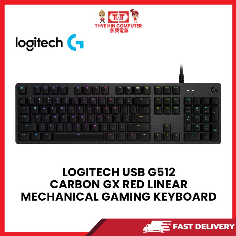 LOGITECH USB G512 CARBON GX RED LINEAR MECHANICAL GAMING KEYBOARD ...
