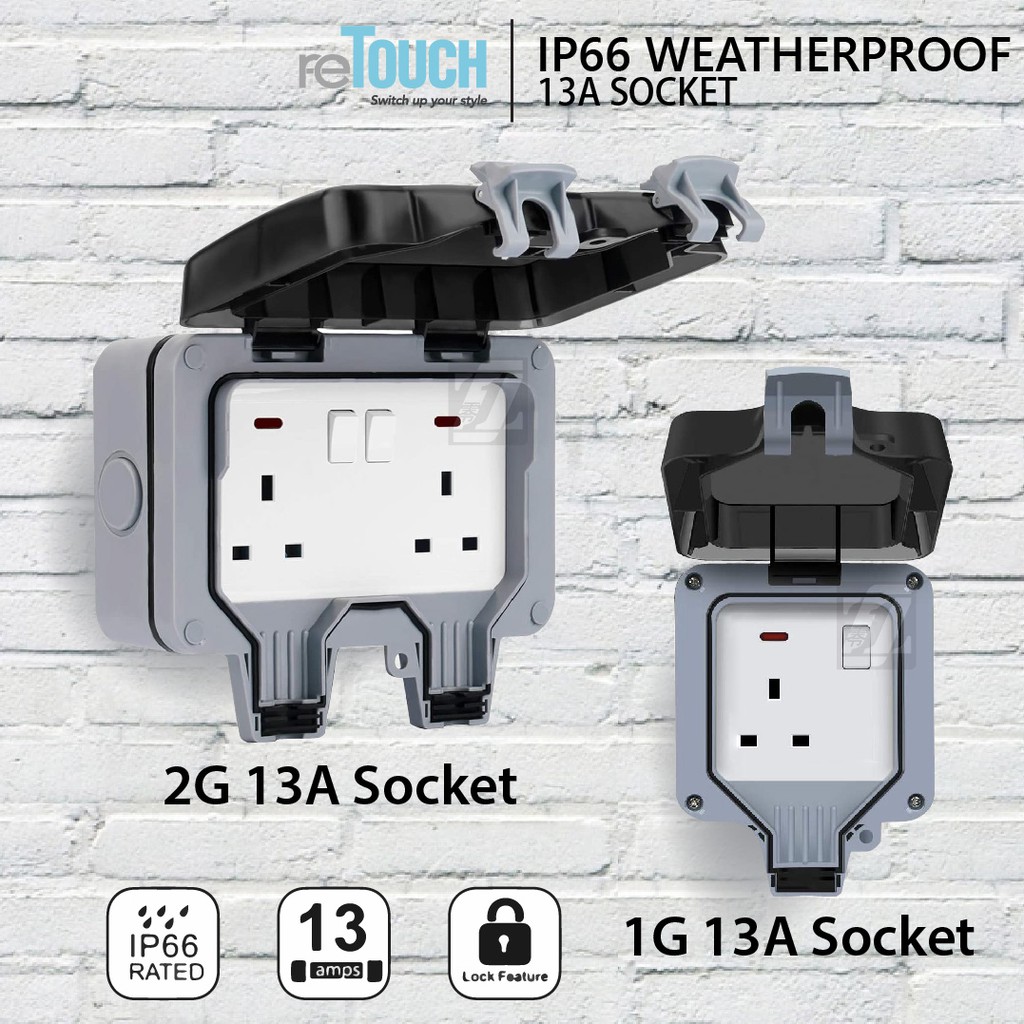 Retouch Outdoor IP66 Switched Socket Covers Weatherproof 13A Single ...