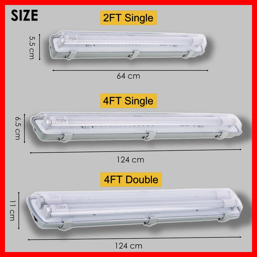 LED T8 Waterproof Casing Fitting 2FT 4FT Single Double Anti corrosive Weatherproof Outdoor lamp ...