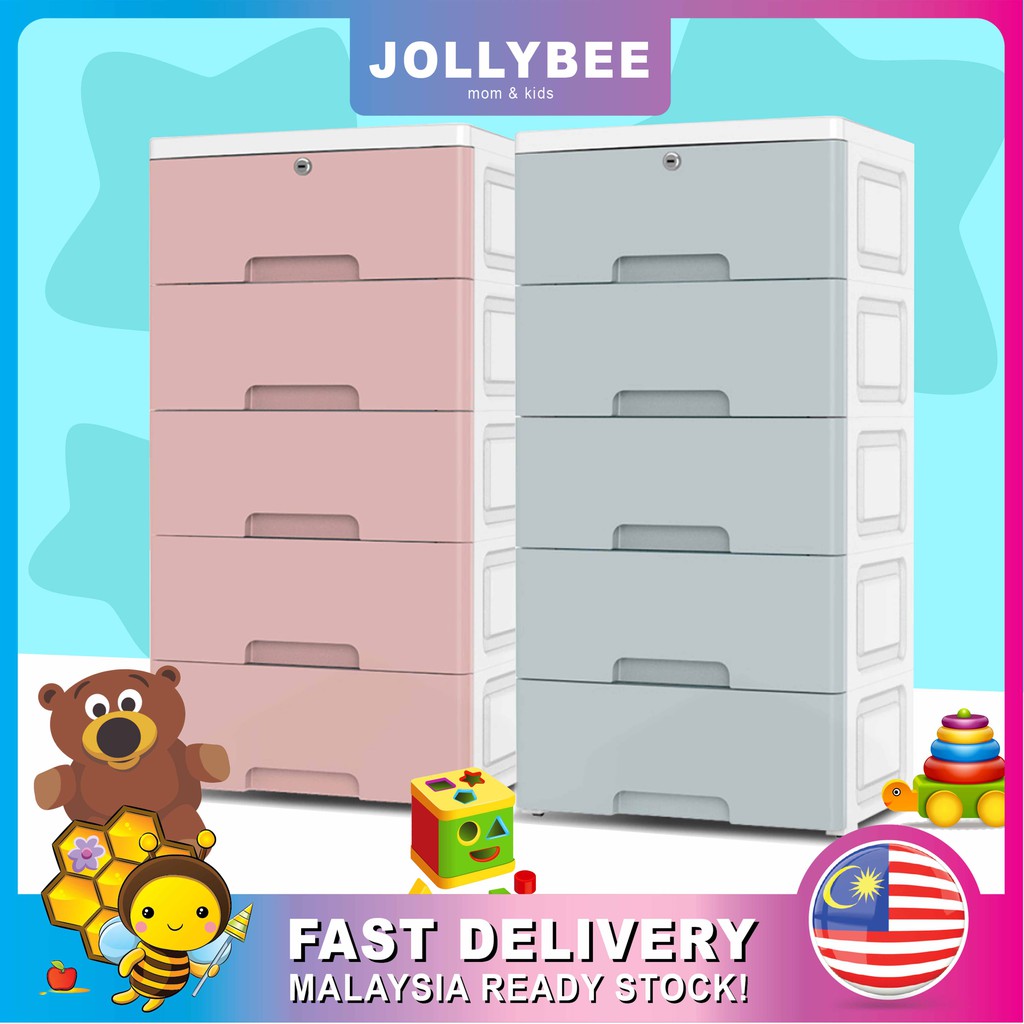 [NEW] Jollybee 5-Tier Baby Clothes Plastic Storage Drawer Rak Laci ...