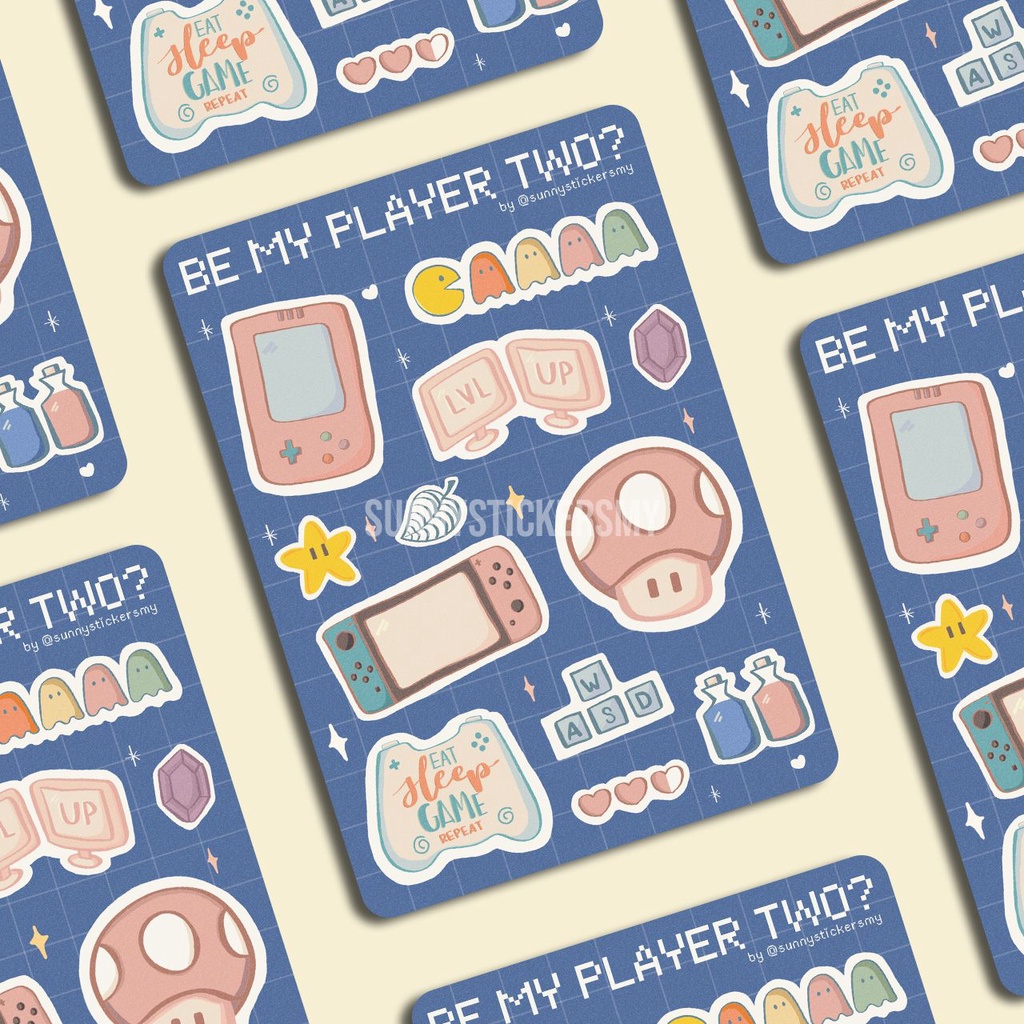 [A6 Sticker Sheet] Be My Player Two Sticker Sheet Kawaii Gaming Gamer ...
