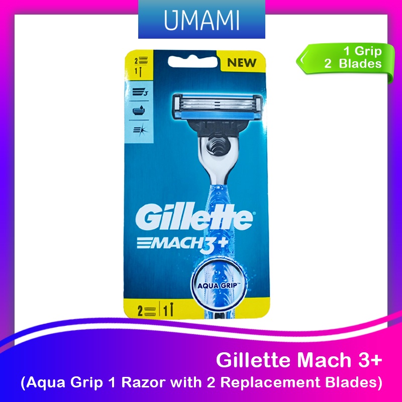 Gillette Mach 3+ (Aqua Grip 1 Razor with 2 Replacement Blades) | Shopee ...