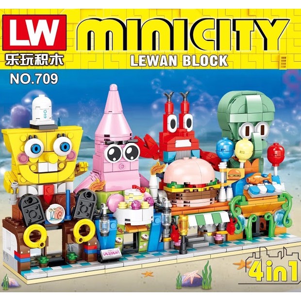 LEWAN BLOCK MINI CITY 709 SPONGEBOB SQUAREPANTS SERIES 4 IN 1 SET ...