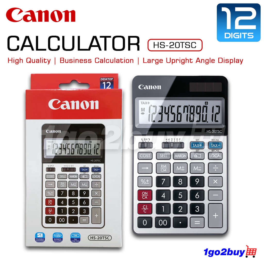 Canon Foldable Kickstand Tax Business Calculator Dual Power Desktop 12 Digits HS-20TSC ( 100% ...