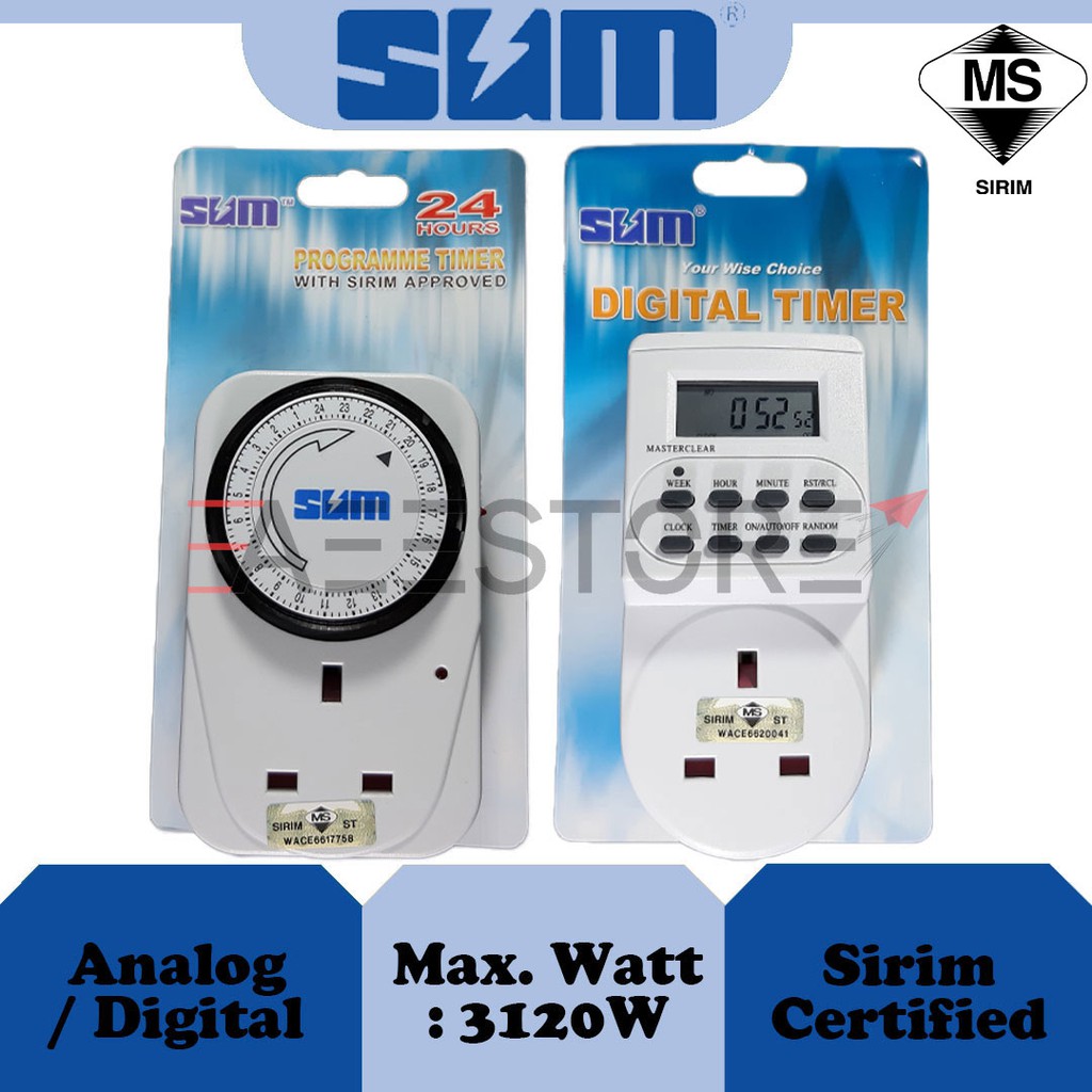 ( SIRIM ) SUM 0024 / 0026 13A Analog / Digital Timer ( Maximum Wattage ...