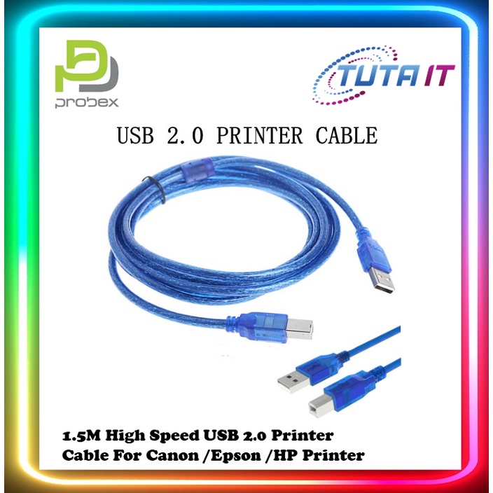 Probex USB 2.0 Printer to Computer Cable -A-Male to B-Male -5 Feet (1.5 ...