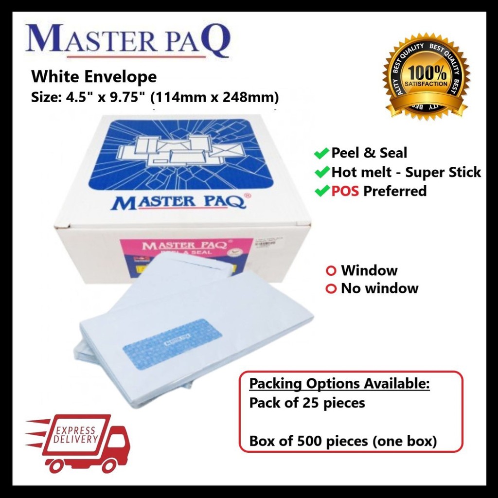 Master Paq White Envelope 4.5" x 9.75" / 114mm x 248mm (Box of 500pcs ...