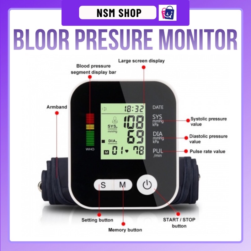 Electric Blood Pressure Monitor BP Cuff Machine Home Care Portable ...