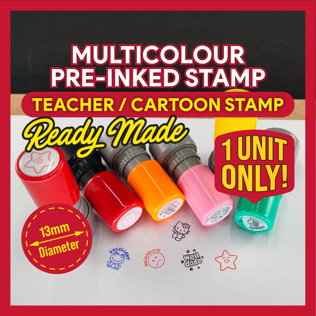 (Ready Made) 1pc Small 13mm Diameter Teacher / Cartoon Pre-Inked Stamp ...