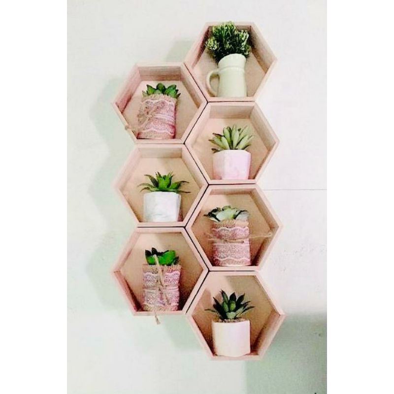 Wood Mini Hexagon Shape Wall Mounted Modern Home Decoration Bentuk ...