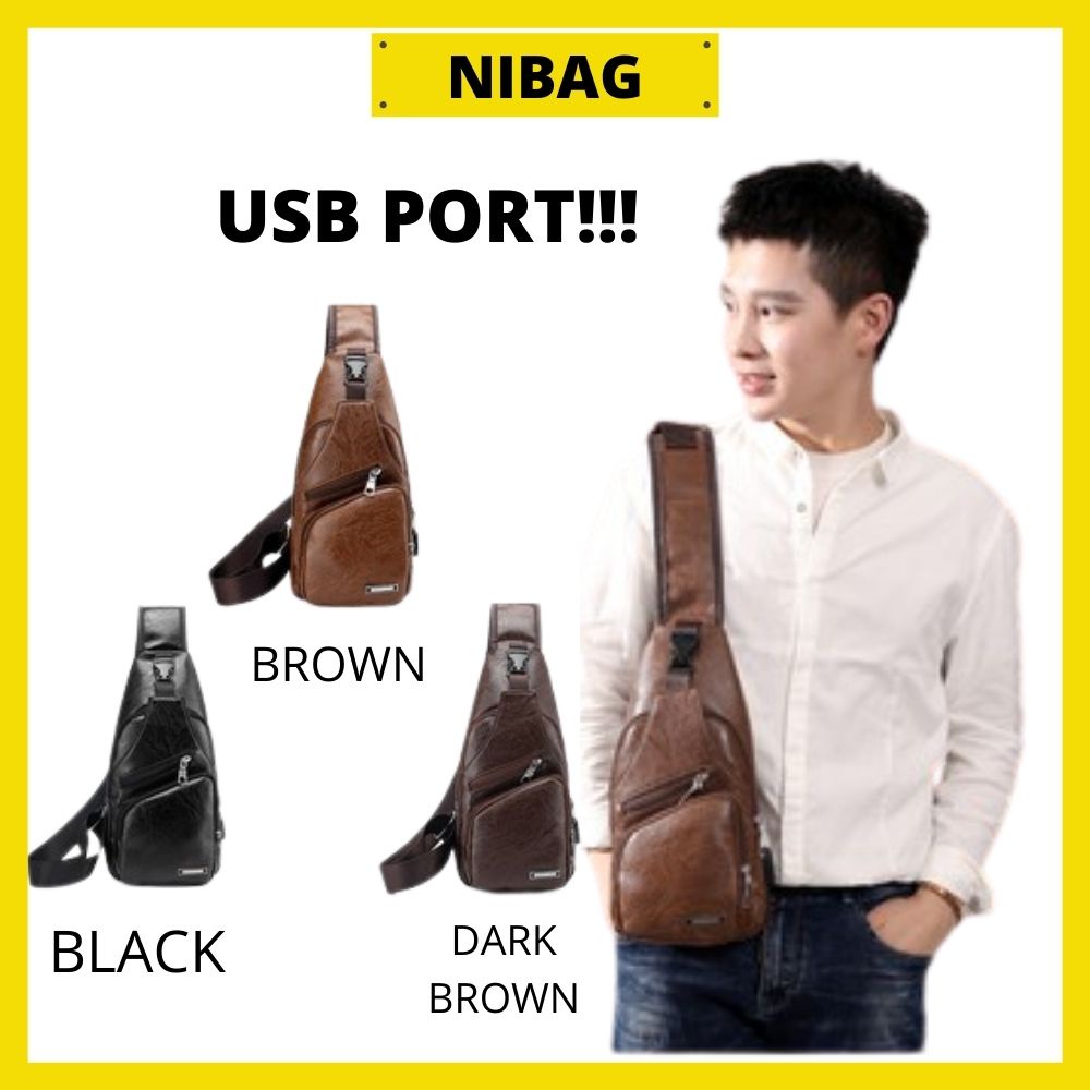 Beg Sandang Lelaki Kulit | Leather Crossbody Bag/Messenger Bag with USB ...