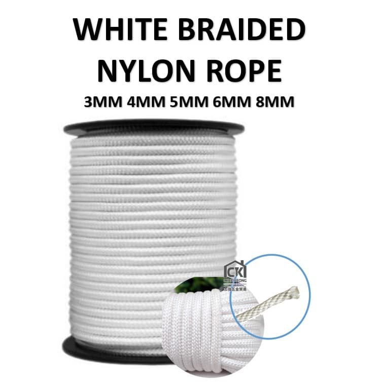 [ROLL] WHITE BRAIDED ROPE / WHITE NYLON ROPE / CLIMBING ROPE / OUTDOOR TENT ROPE 3MM 4MM 5MM 6MM ...