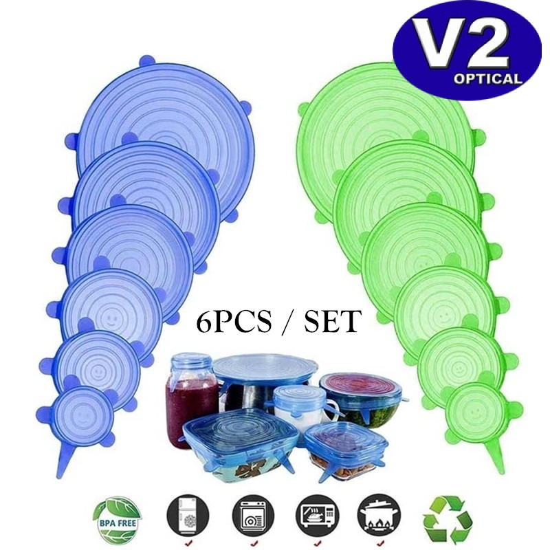 6PCS SET Silicone Stretch Lids Elastic Cover Reusable Food Storage ...