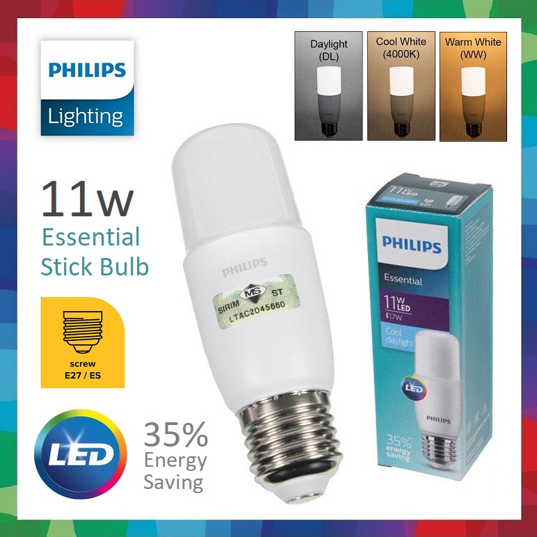 PHILIPS Essential 6.5W 9W 11W E27 LED Stick Bulb Philips LED Bulb / Mentol Led Philips | Shopee ...