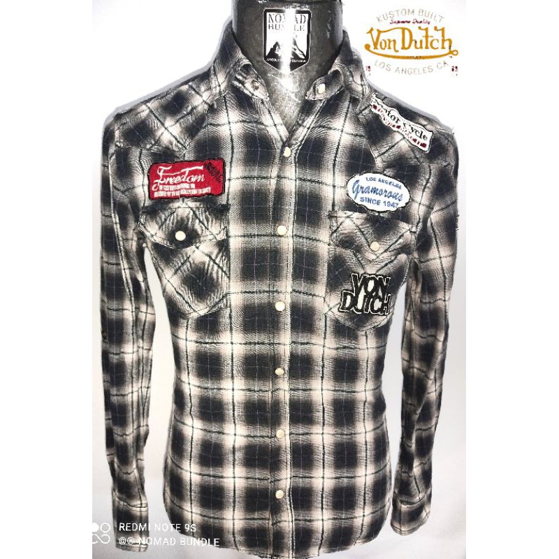 Original Von Dutch Flannel Shirt With Patches | Shopee Malaysia