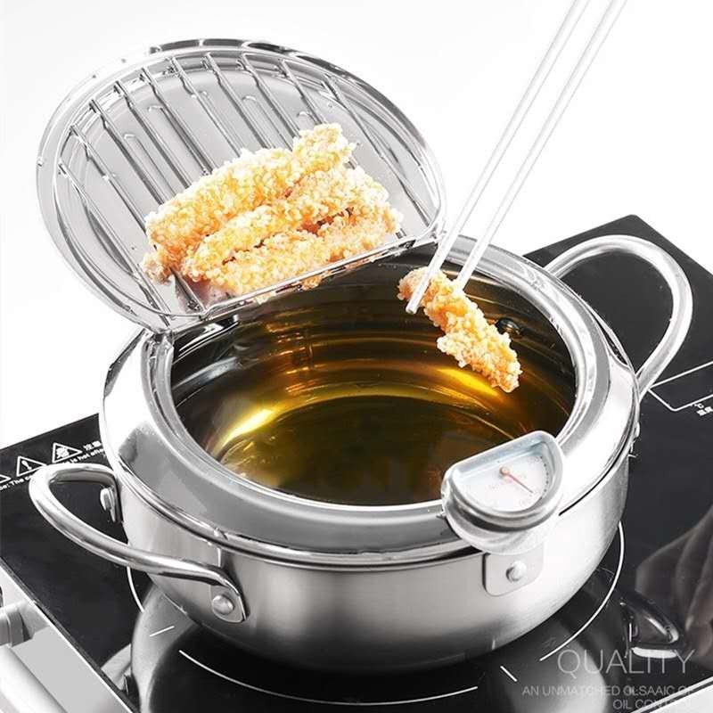 Tempura Fryer Japanese Deep Fryer Cooker SUS 304 with Thermometer Pan ...