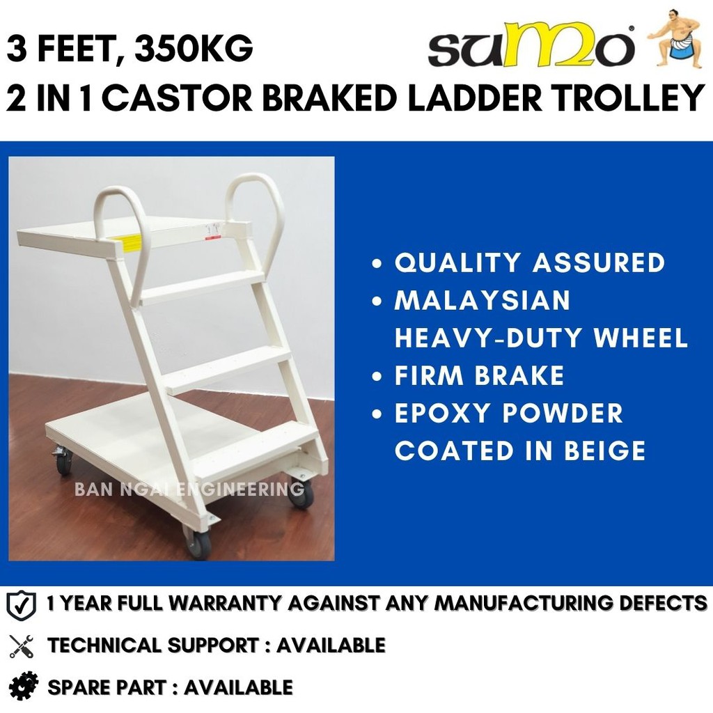 SUMO 3 Feet Fully Welded Castor Braked 2 in 1 Platform Ladder Trolley ...