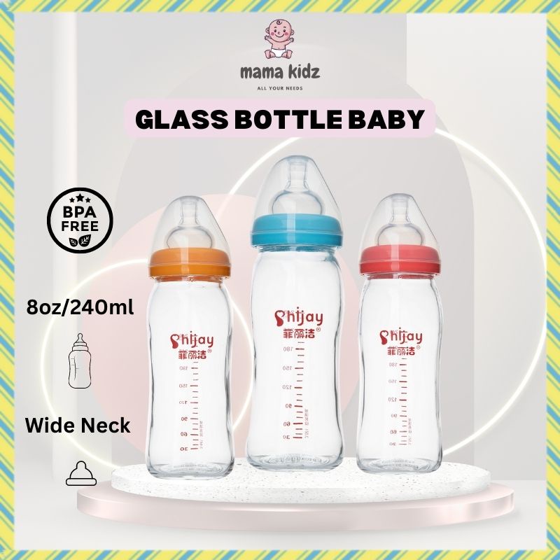 MAMAKIDZ Wide Neck Bottle Glass Bottle Baby 240ml Botol Susu Wide Neck ...