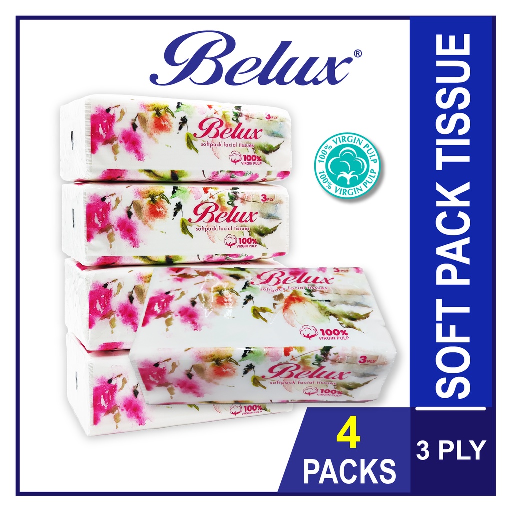 Belux Soft Pack Facial Tissue Paper 3 Ply ( 390 Sheet / 130 Pulls x 4 ...
