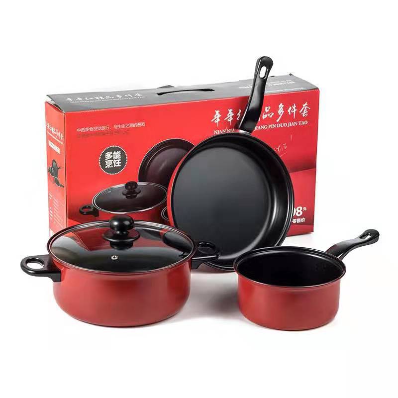 Set of 5 Non Stick Cookware Kuali Periuk Pan Pot masak, 1x Frying pan ...