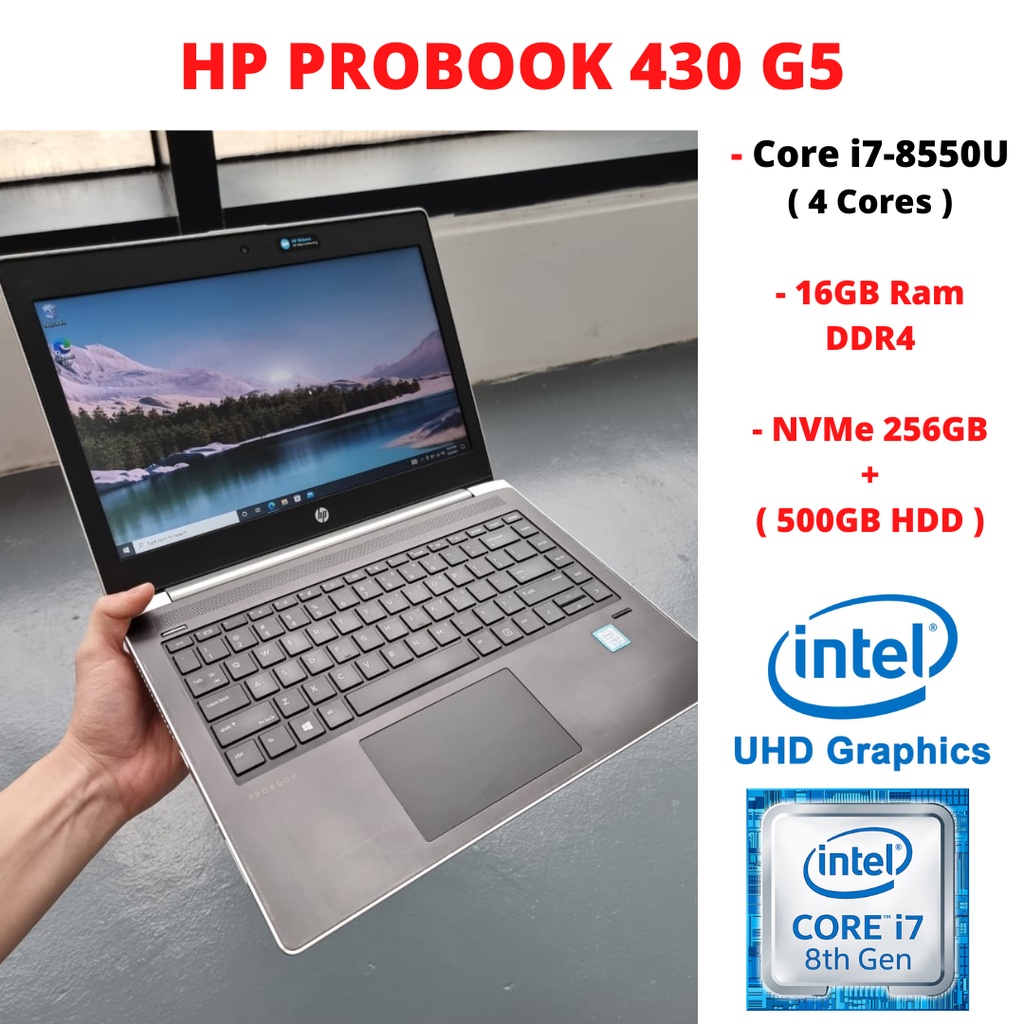 HP Elitebook 430 G5 (8th Gen) i7-8550U / 16GB RAM DDR4 256GB SSD NVMe ...