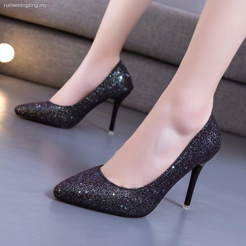 ₪2020 spring and summer new sparkling sequined single shoes high heels ...
