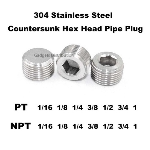 304 Stainless Steel Countersunk Hex Taper Conical Thread Head Pipe Plug ...