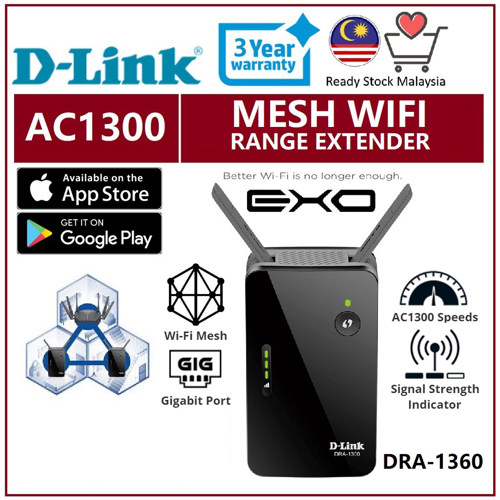 D-Link Dlink AC1300 Gigabit Mesh Enabled Exo Wireless WiFi Range ...