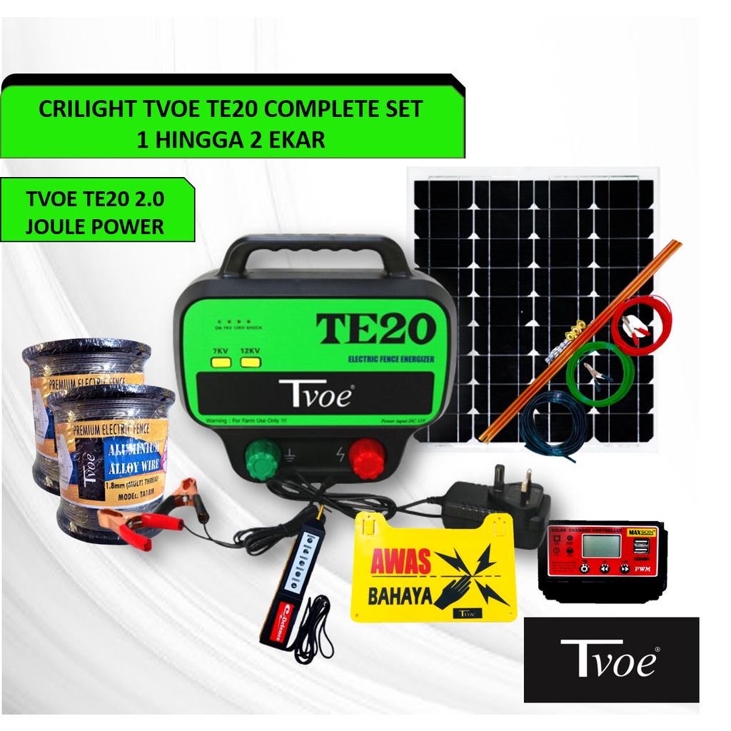 Crilight TVOE TE20 2.0 Joule Power Electric Fence - Complete Set (1 - 2 ...