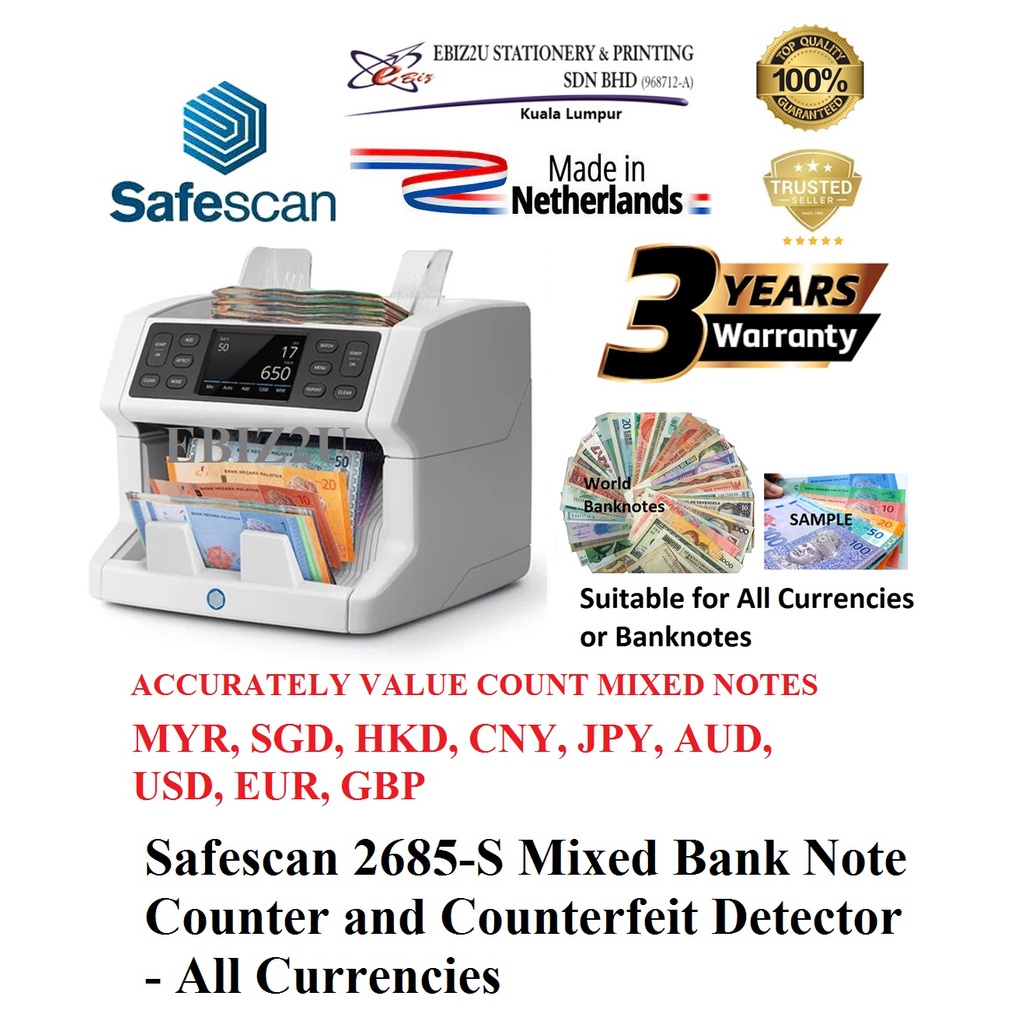 Safescan 2865-S Mixed Bank Note Counter and Counterfeit Detector - All ...