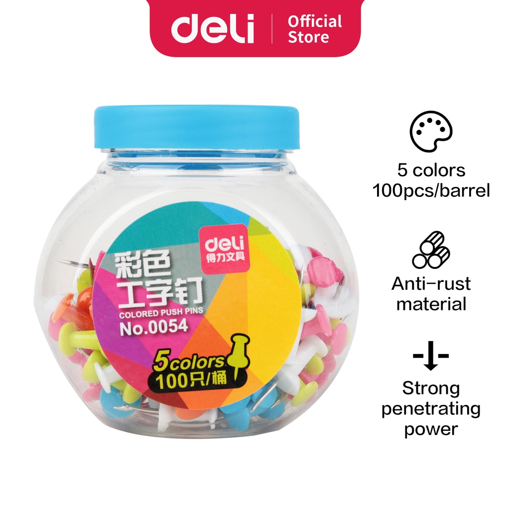 Deli Clips Push Pins 5 Colors For Easy Indexing (23mm) [100 Pcs Per ...