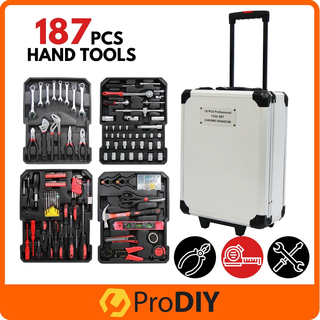 TBS187 187Pcs Craft Hand Tools In Aluminium Trolley Case Tool Box Set ...