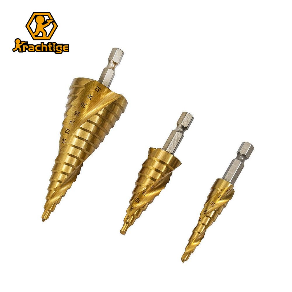 HSS Spiral Groove Step Drill Bit Set Kit for Sheet Metal Wood Hole ...
