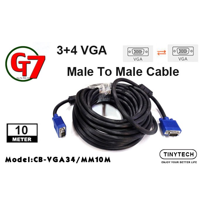TINYTECH 3+4 VGA CABLE MALE TO MALE 10 METER (CB-VGA34/MM10M) | Shopee Malaysia