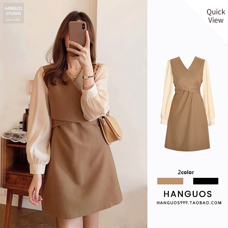 Dress Women dress long-sleeved dresses slim midi dresses simple Korean ...