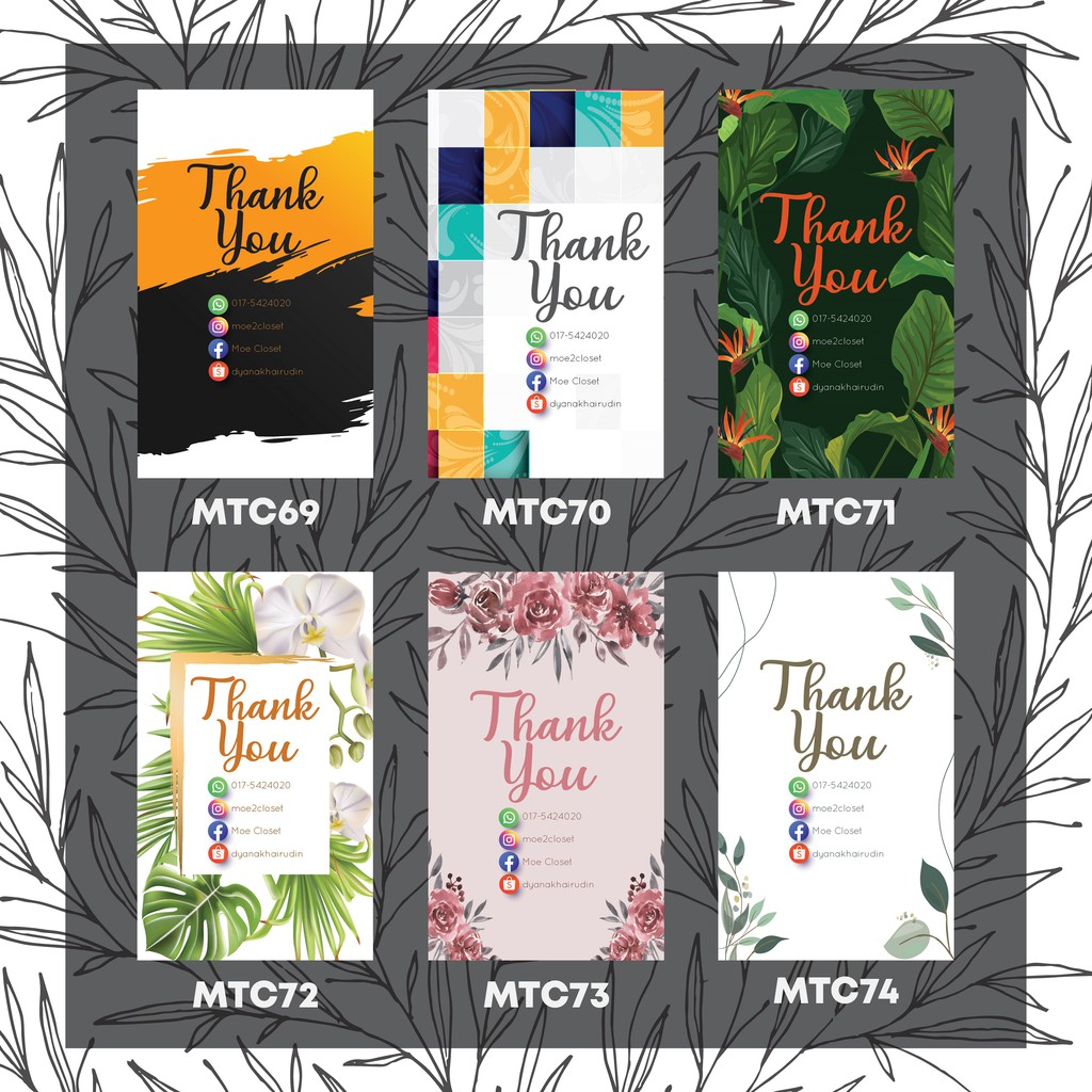 20 pcs Customize Vertical Thank You Card Full Colour One Side Only ...
