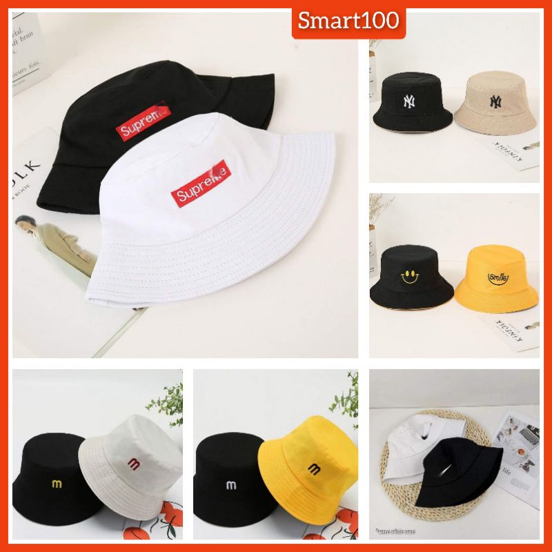 Topi Bucket two side use Korea Style Cap Topi Bulat Casual Cap Topi ...
