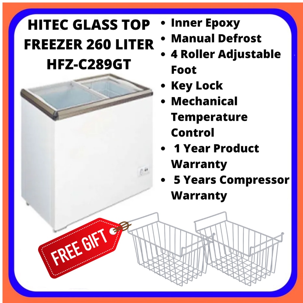 HITEC Glass Top Freezer 260L HFZ-C289GT Sliding Glass Door Ice Cream ...