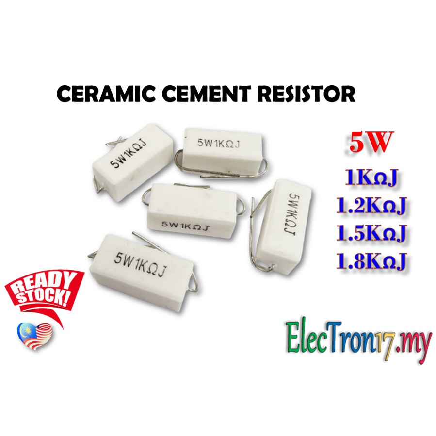 5W 1K Ohm ~ 1.8K Ohm Ceramic Resistor Wirewound Cement Resistance ...