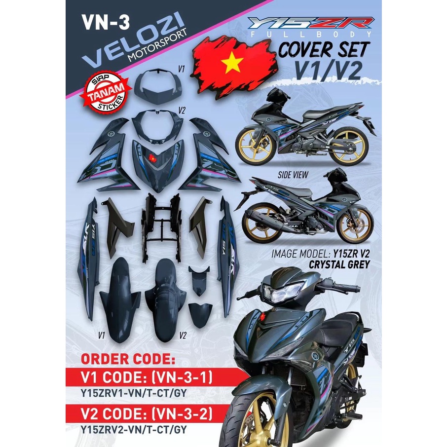 COVERSET YAMAHA Y15 YSUKU Y15ZR V1 V2 VIETNAM VERSION VN3 CRYSTAL GREY ...