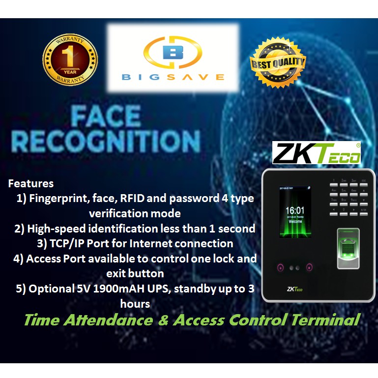 Zkteco zk-mb20 multi-bio time attendance terminal with access control ...