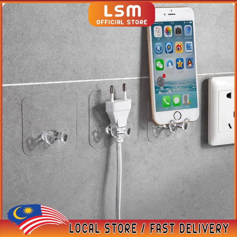 LSM READY STOCK Transparent Strong Seamless Plug Hook Storage Sticky ...