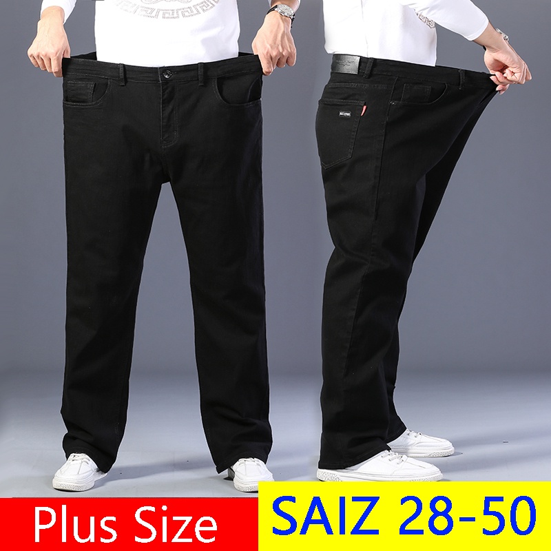 Seluar Lelaki Jeans Hitam Panjang Saiz Besar Straight Cut Plus Size Men ...