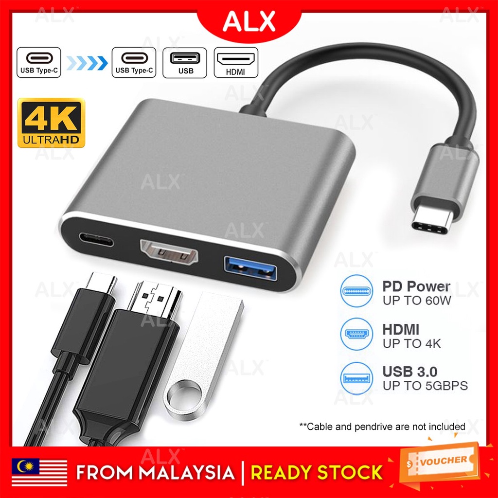 ALX 3 in 1 Type-C USB 3.1 To HDTV HDMI USB 3.0 Type C Female Converter ...