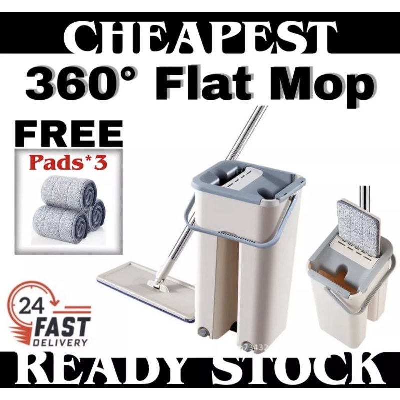 [ 3-IN-1 ] New Mop Self-Wash And Squeeze Dry Flat Mop With Bucket 3 Mop ...