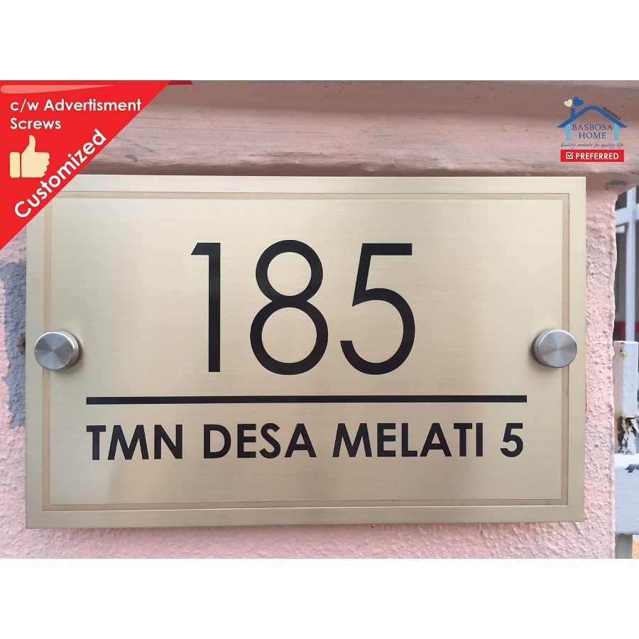 Customized House Number Plaque with etching - Brass ( Pre-Order - 7 ...