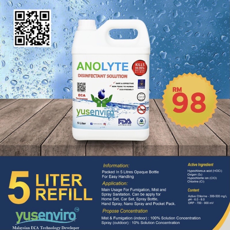 ANOLYTE 5L REFILL ORGANIC DISINFECTANT SOLUTION & SANITIZER | Shopee ...