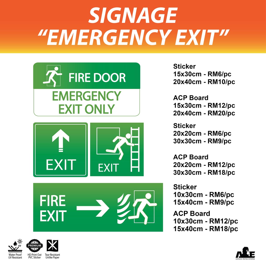 Emergency Exit Pintu Kecemasan 紧急出口 Safety Sign Sticker Pelakat Wallpaper Water 