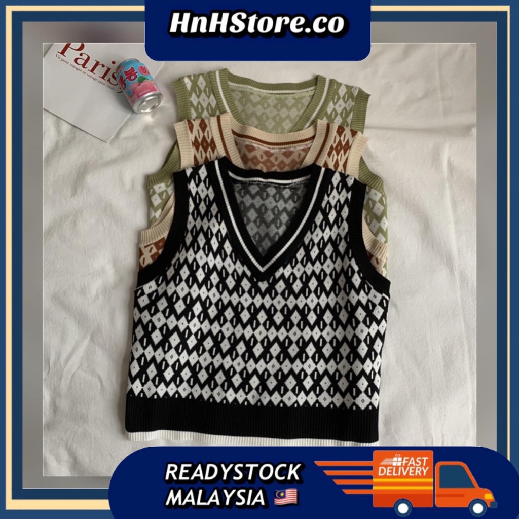 READYSTOCK🇲🇾Knitted Vest Korean Style Sleeveless Top V-neck Trendy ...